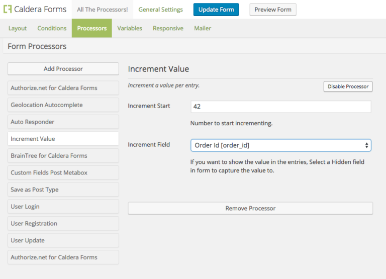 Caldera Forms Processor Ui With New Disable Button Wordpress Form Builder Caldera Forms