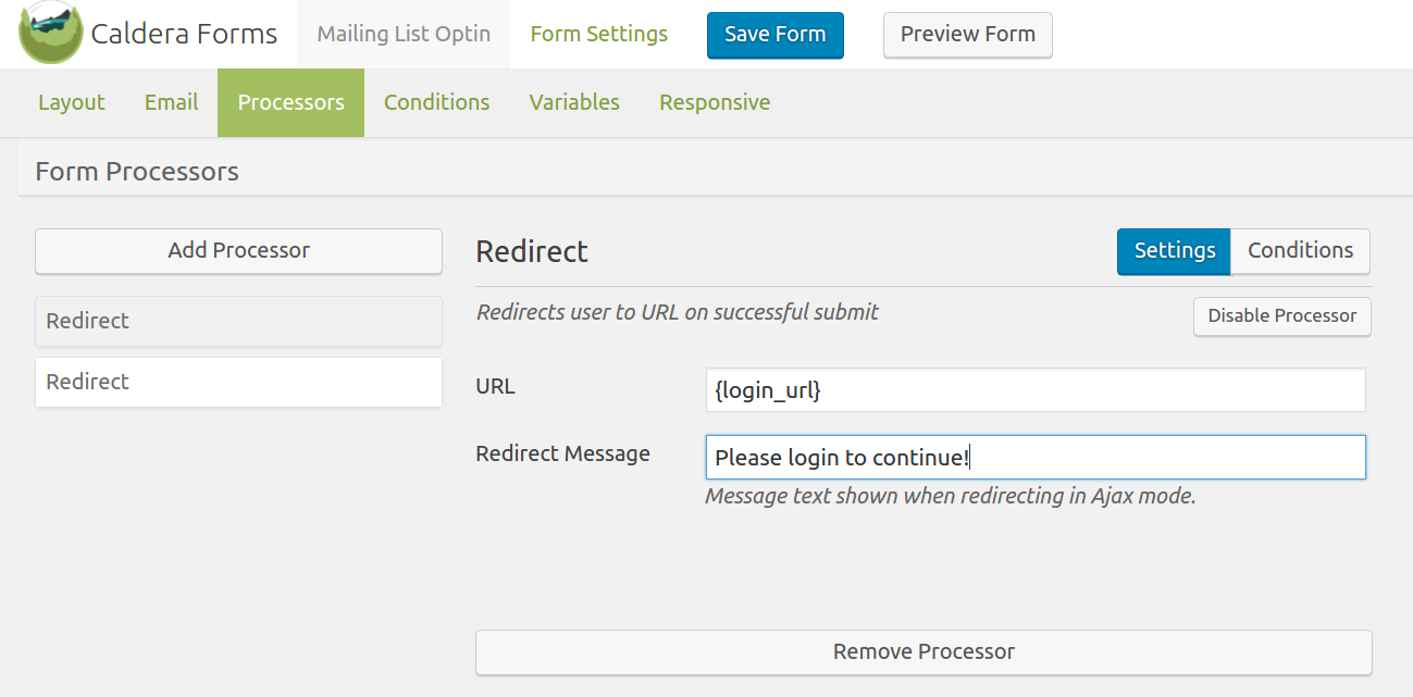 Caldera Forms Redirect Processor Wordpress Form Builder Caldera Forms